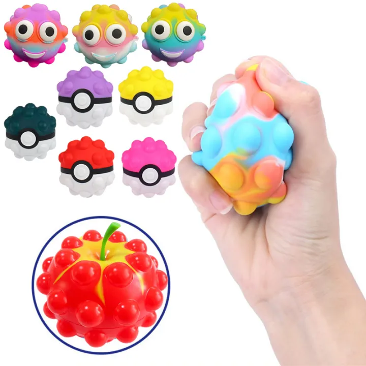 New Pop it 3D PokéBall Decompression Fidget toys Ball Silicone Pikachu ...