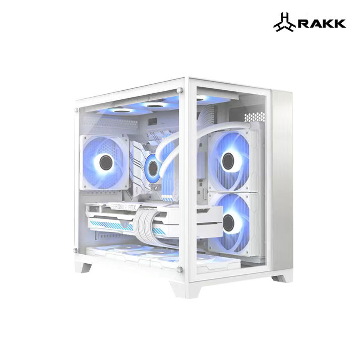 RAKK HAMRUS-M Black and White Clear Tempered Glass Gaming MATX PC Case ...
