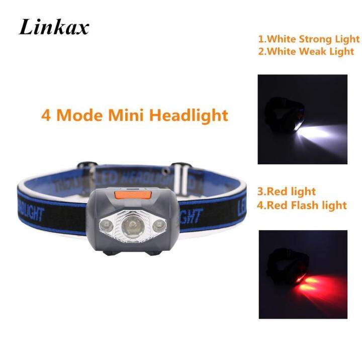 Mini Waterproof Headlight Headlamp 3 LED White Red Light 4 Modes LED ...