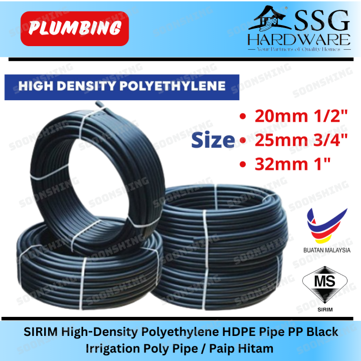 SIRIM High-Density Polyethylene HDPE Pipe PP Black Irrigation Poly Pipe /Paip Hitam 20MM ,25mm ...