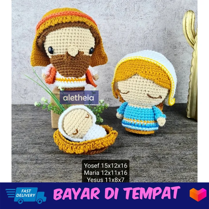 Set Patung Boneka Rajut Keluarga Kudus Yesus Maria dan Santo Yosef ...