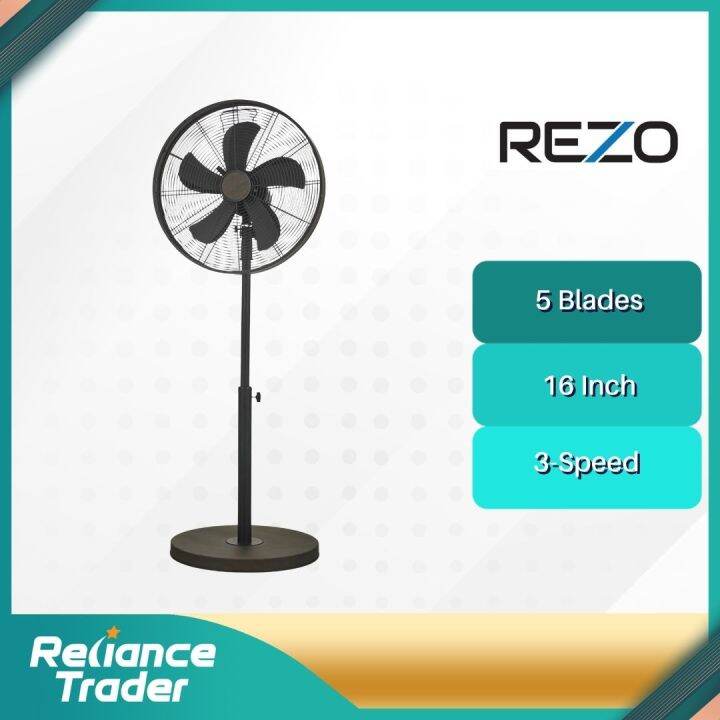 Rezo Stand Fan (16 Inch) Heavy Duty Motor 3-Speed Adjustable Height ...