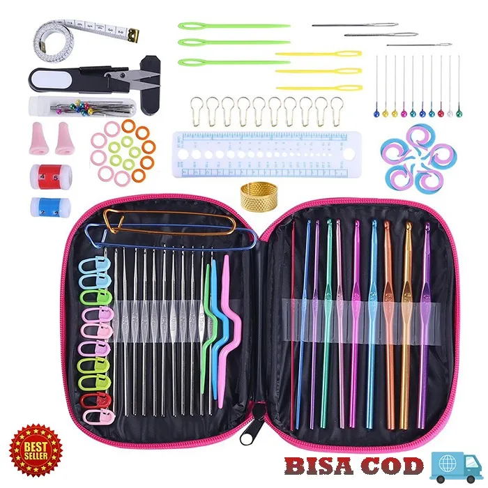 1 Set isi 100 Kait Rajutan Set Lengkap dengan Alat Rajut Crochet Jarum ...