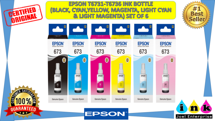 Epson T673 Ink Bottle Set of 6 Colors (Black, Cyan, Magenta, Yellow ...
