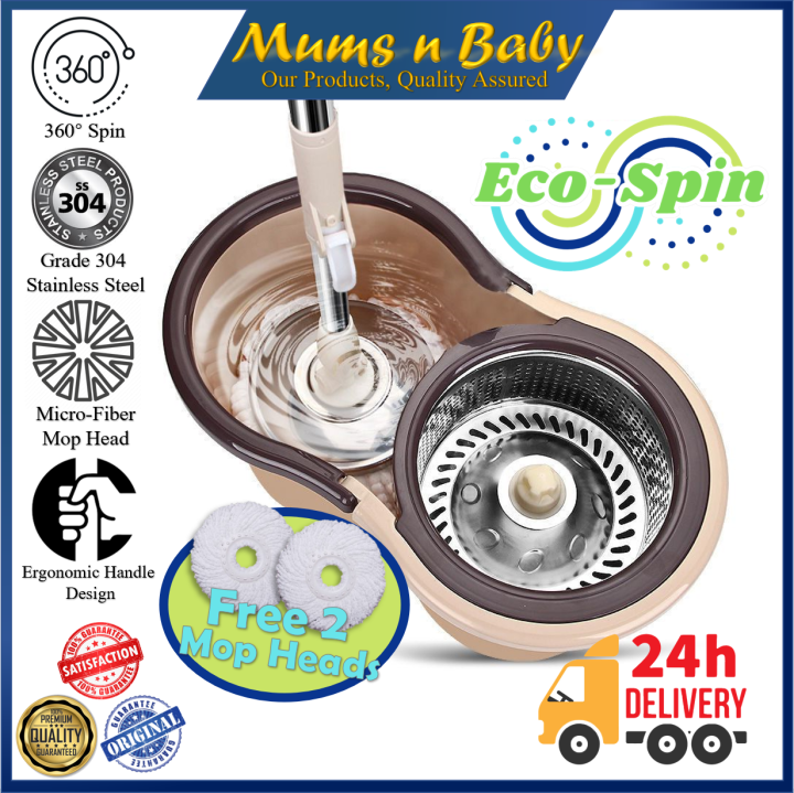 ECO-SPIN Microfiber Spin Mop 360 Rotation Stainless Steel Spin Mop Set ...