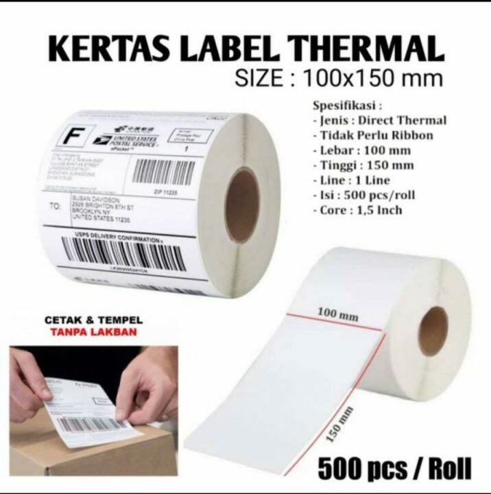 kertasThermal 100x150 500PCS/Sticker Thermal/Label Thermal/Kertas A6 ...