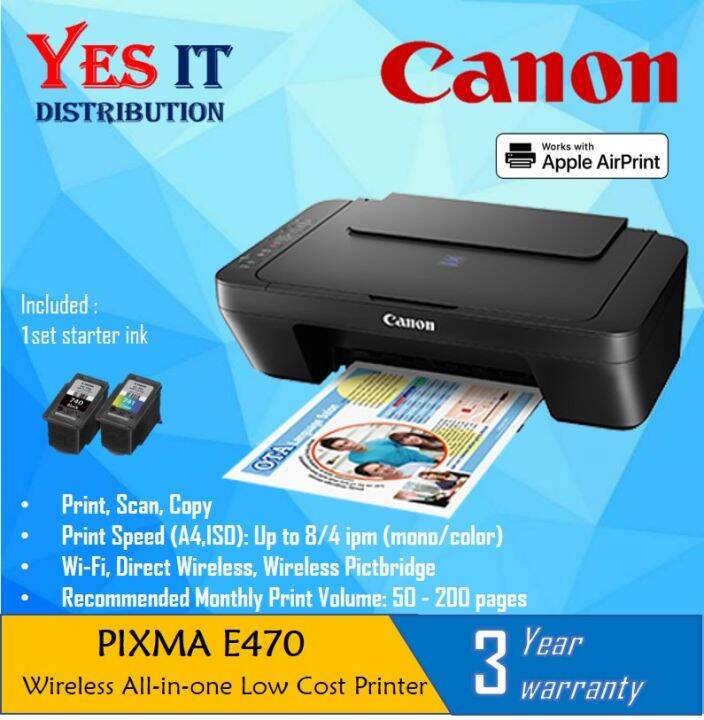 Canon PIXMA E470 Compact Wireless All-In-One for Low-Cost Printing | Lazada