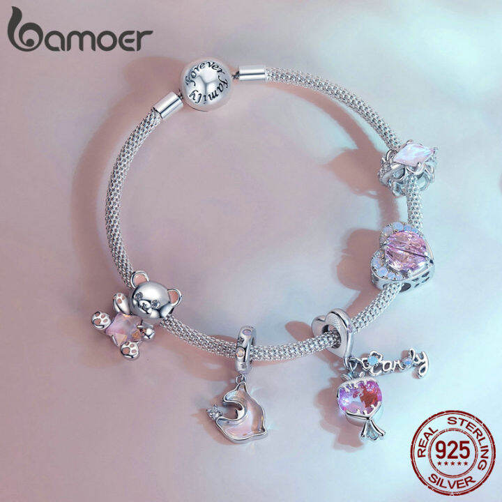 BAMOER 925 Sterling Silver Pink Star Bear Charms Dolphin Beads for Women Bracelet & Bangle DIY ...
