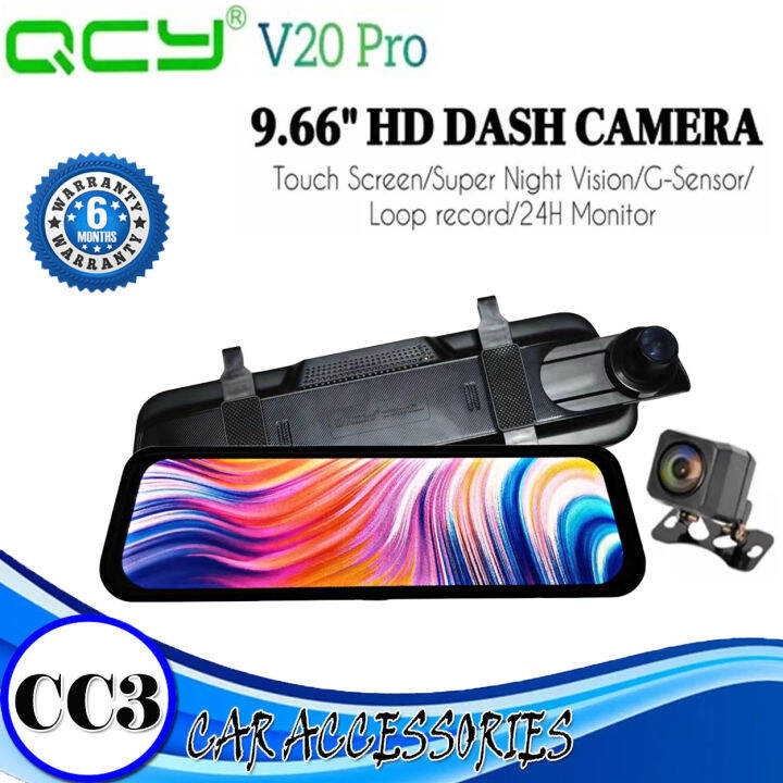 QCY V20pro dash cam 9.66'in touch screen/super night vision/g-sensor ...