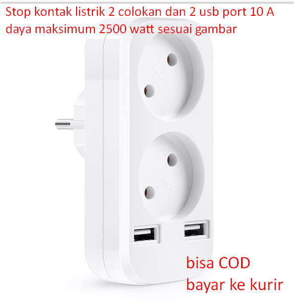 Stop kontak listrik 2 colokan dan 2 usb port 10 A daya maksimum 2500 ...