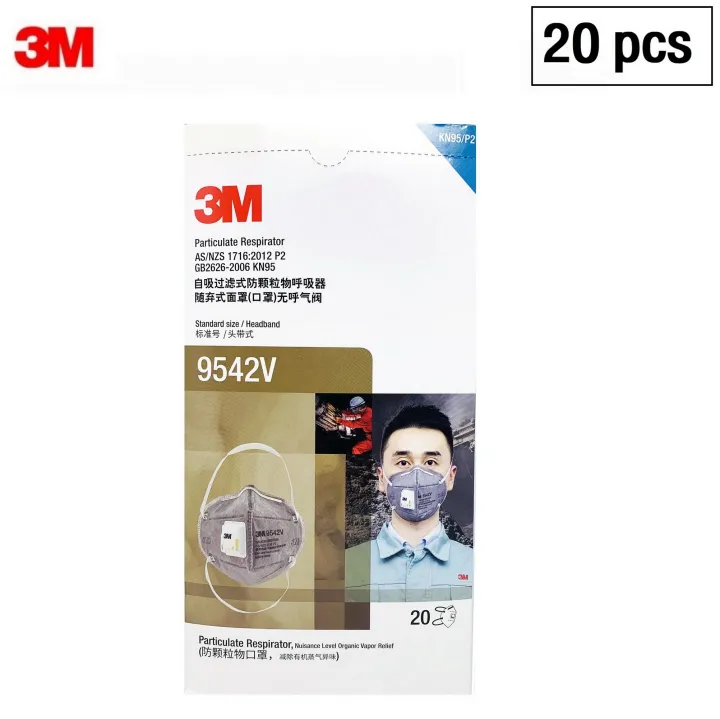 3M 9542V P2 (20ชิ้น) KN95 คล้องหัว หน้ากากป้องกันฝุ่นละออง กลิ่น พร้อมวาล์ว | Lazada.co.th