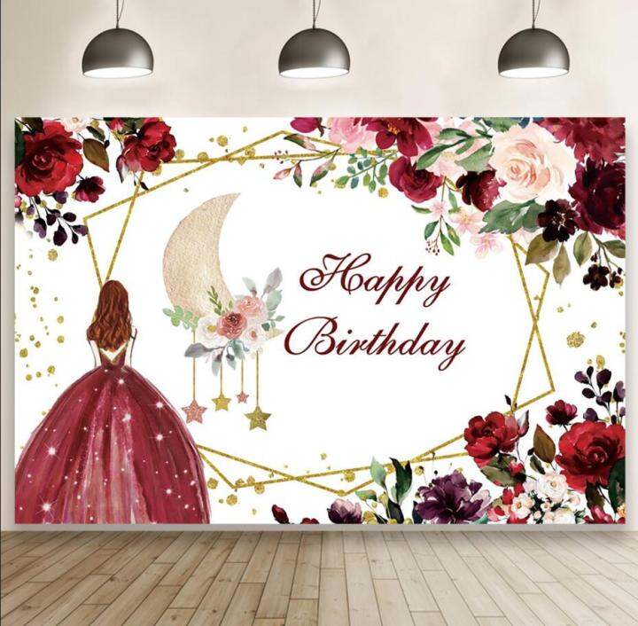 8x6ft Rose Flower Girl Backdrop Happy Birthday Backdrop for Red Flowers ...