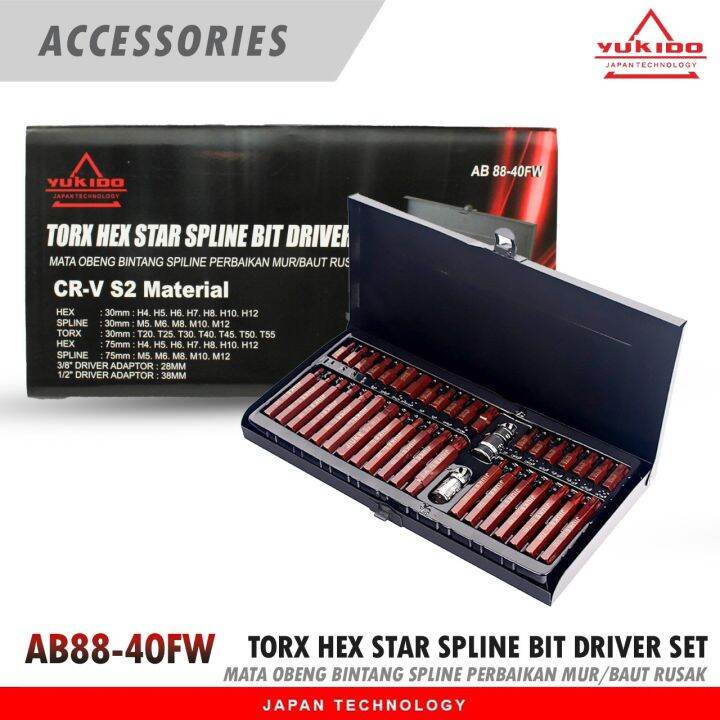 JAPAN YUKIDO AB88-40FW Bit Set 40pcs Star Hex Spline Mata Kunci Sock L ...