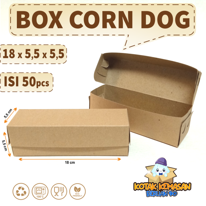 50 Pcs Box Corndog/Dus Corn Dog/Dus Sosis Bakar Paper /Dus Kemasan ...