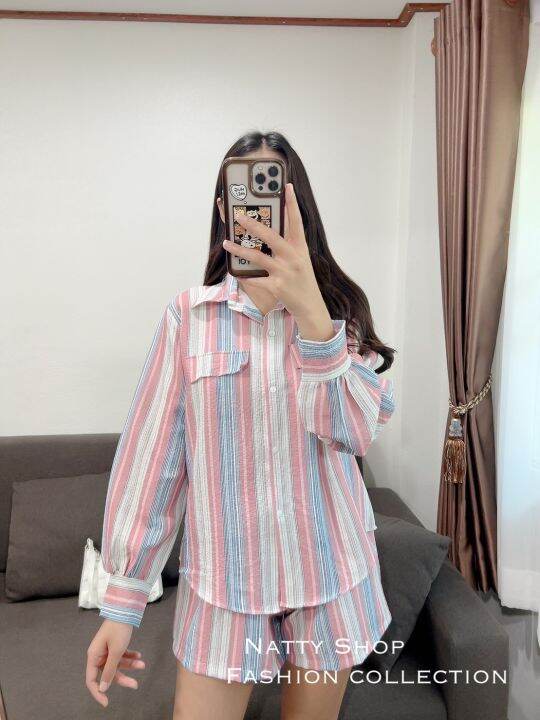 (n)(e)(w) (c)(o)(l)(l)(e)(c)(t)(o)(n) เข้าใหม่จ้า เชิ้ตแขนยาว ตัวเนื้อผ้าบับเบิ้ล พิมลายริ้ว 🌸 ...