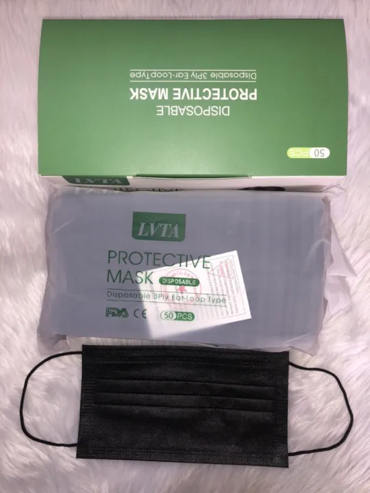 LVTA BLACK 3PLY White inner mask disposable mask 50pcs per box | Lazada PH