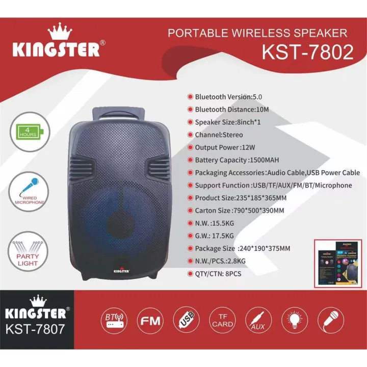 KST-7802 Portable Wireless Bluetooth Karaoke Speaker - KINGSTER | Lazada PH