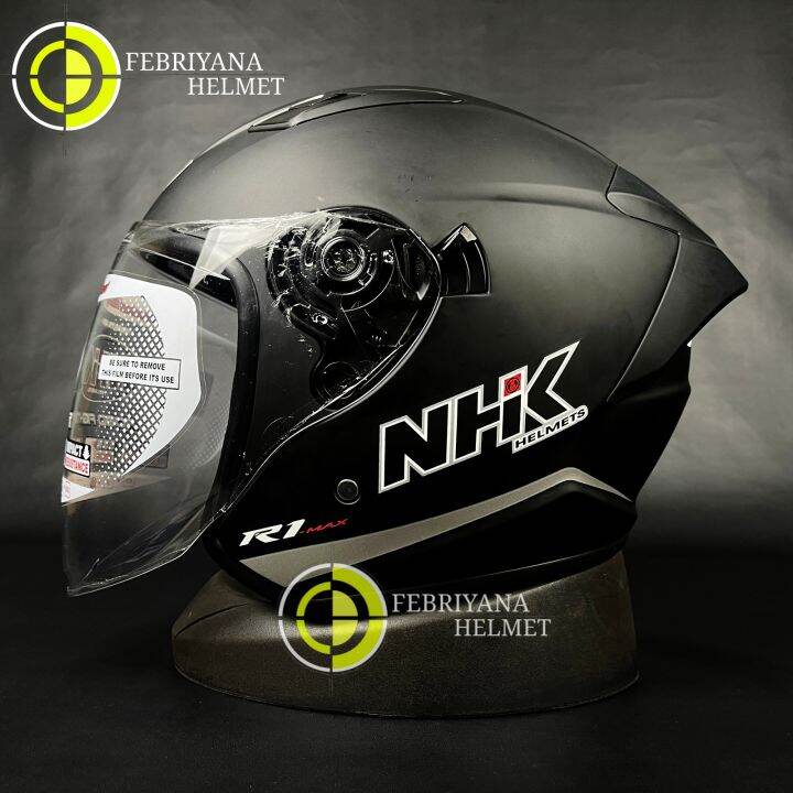 HELM NHK R1 MAX SOLID BLACK DOFF HALF FACE NHK R1 MAX DOUBLE VISOR | Lazada Indonesia