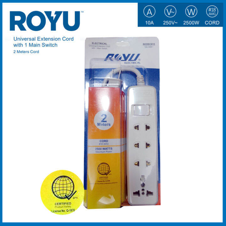 Royu Universal Extension Cord with 1 Main Switch | Lazada PH