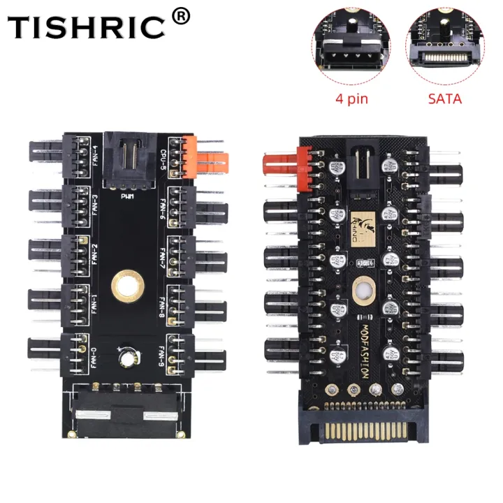 Fan Hub 1 To 8/10 Way Splitter 4Pin Sata PWM Riser Cooler Cooling Molex ...