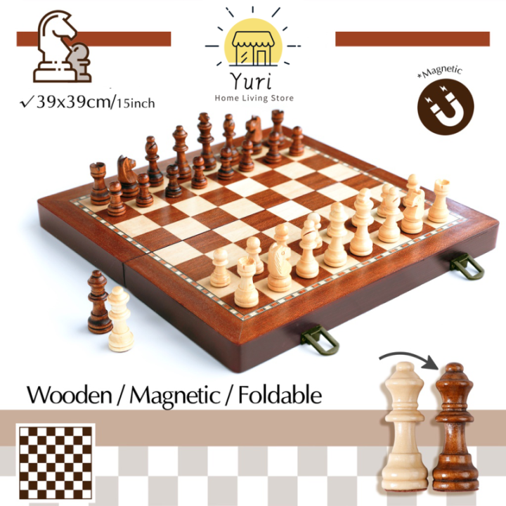 [Yuri] Magnetic Wooden Chess Set with Folding Chess Board Solid Wood ...
