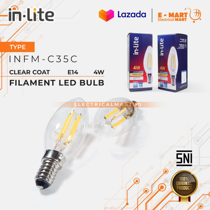InLite Filament LED Bulb 4W E14 Clear Lampu Candle 4 watt INFM-C35C | Lazada Indonesia