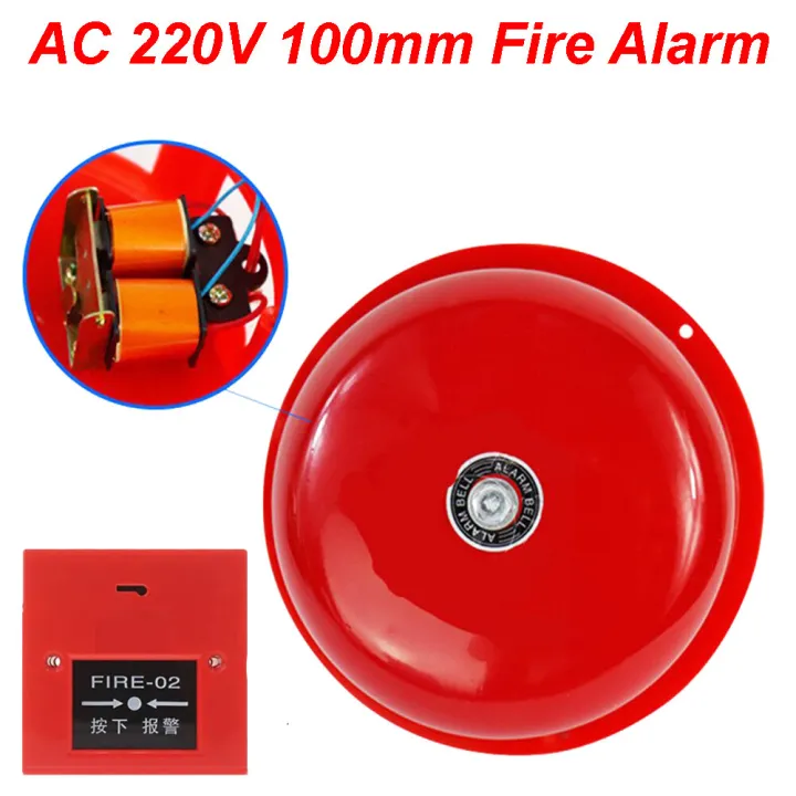 AC 12V 100mm Dia Schools Fire Alarm Round Shape Electric Bell Red Fire ...