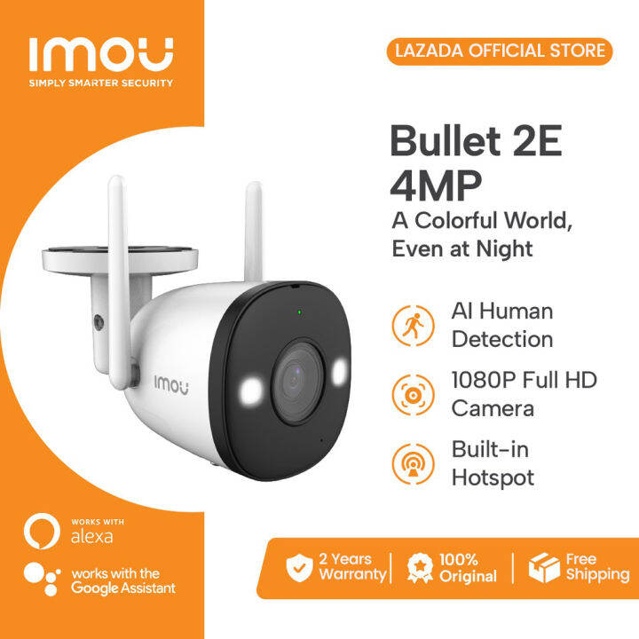 DAHUA IMOU BULLET 2E 2K (4MP) H.265 Built-in Mic IP67 Weatherproof 2.4G Wireless CCTV IP Camera ...
