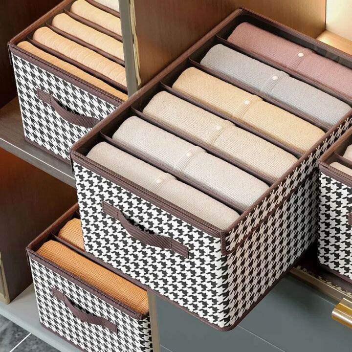 Transparent Cover Clothes Storage Box Foldable Multi Grid Pant Trouser ...