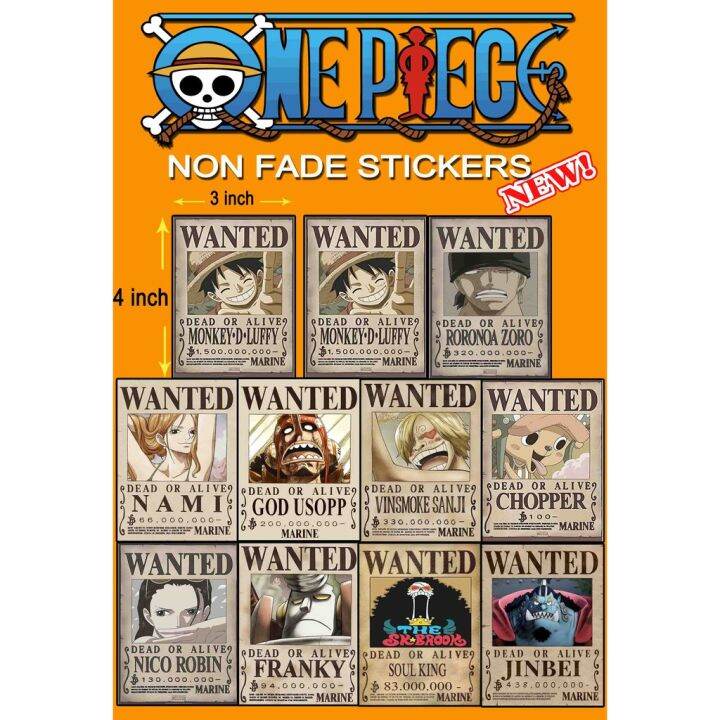 onepiece wanted strawhat stickers non fade luffy decals 3 inch by 4 ...