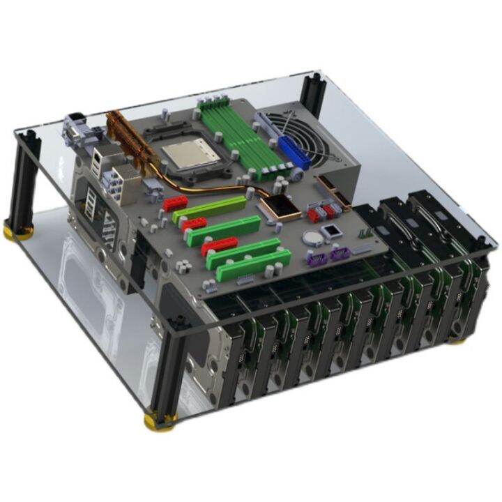 กล่องอะคริลิคแบบเปิดเคสพีซีแบบใสสร้างสรรค์ DIY รองรับ13 HDD SDD ...