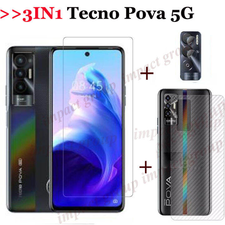 3IN1สำหรับ Tecno Pova 5G HD กระจกนิรภัย + ฟิล์มป้องกันเลนส์กล้อง + ฟิล์มด้านหลัง | Lazada.co.th