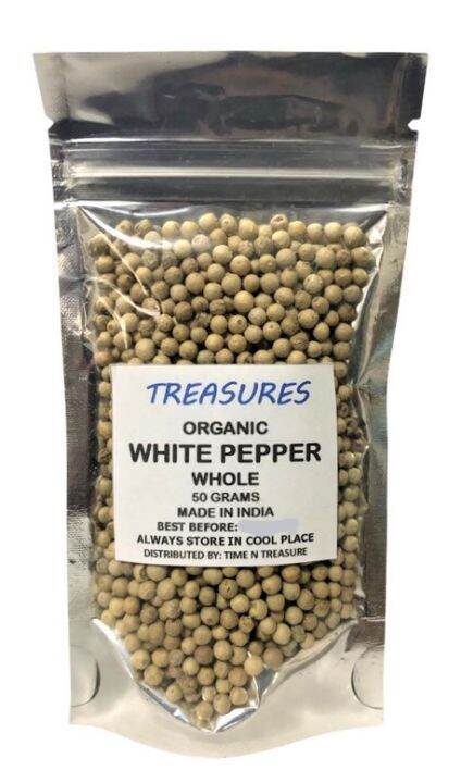 Treasures Organic White Pepper - Whole - Safed Mirchi - 100% Pure From ...