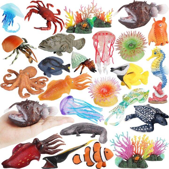 Lifelike Ocean Marine Animals Figurine Model Eels Globefish Coral ...