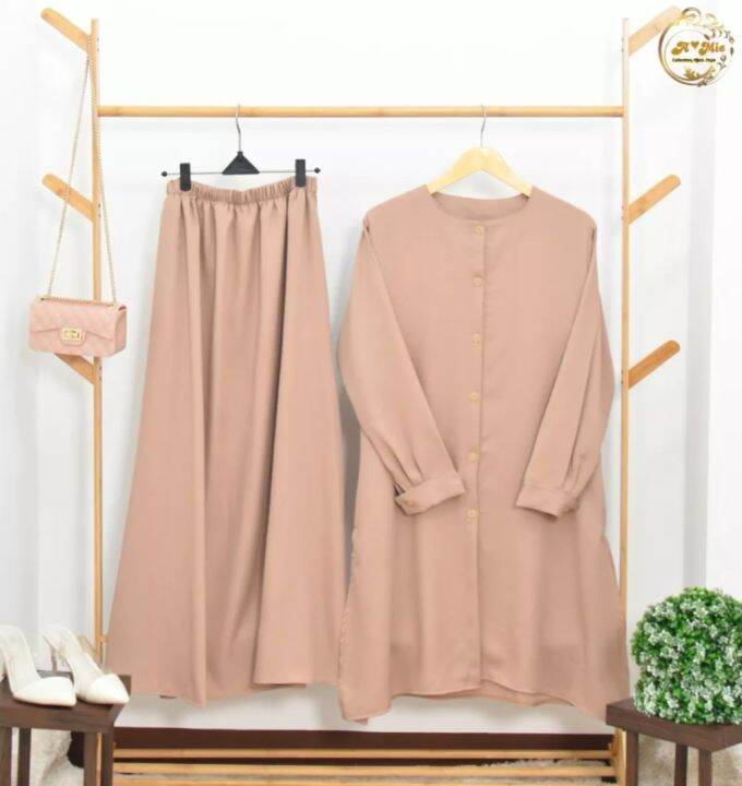 SET ROK TUNIK CRINKEL AIRFLOW / SETELAN ROK LONG TERBARU / ONE SET ROK ...