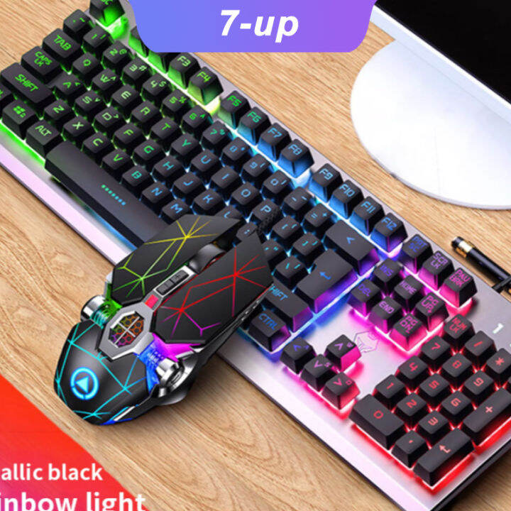 7-UP 104 keycap with RGB backlit keyboard Gaming ergonomic mouse for PC ...