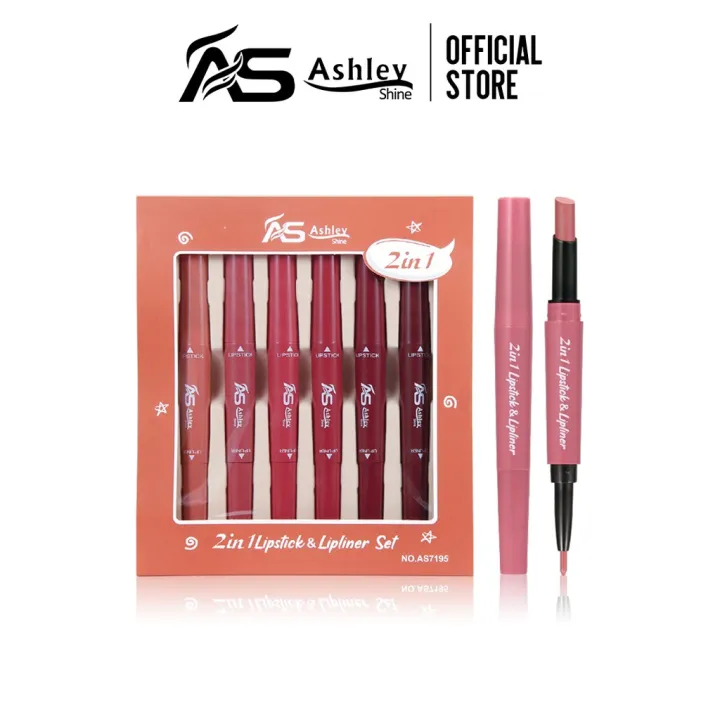 Ashley Shine AS7195 2in1 Lipstick And Lipliner Set 6pcs | Lazada PH