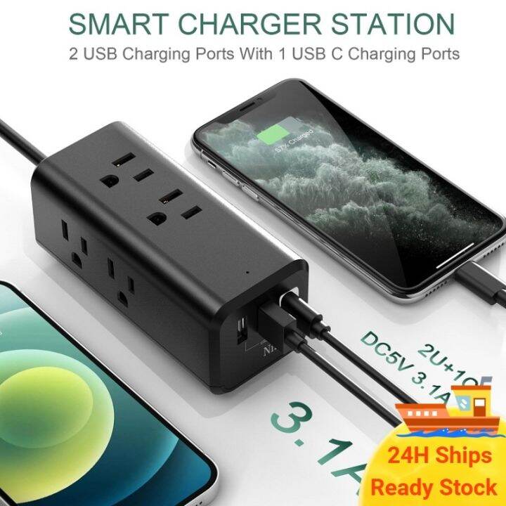 Extension Cord 1.5M w/ USB C Port Power Strip 6 Socket Portable Home ...