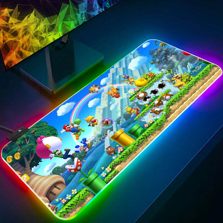 game super mario RGB Pc Gamer Keyboard Mouse Pad Mousepad LED Glowing ...