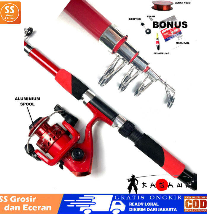 set joran pancing gulungan metal besi siap pakai ukuran 150 dan 210 4 ...