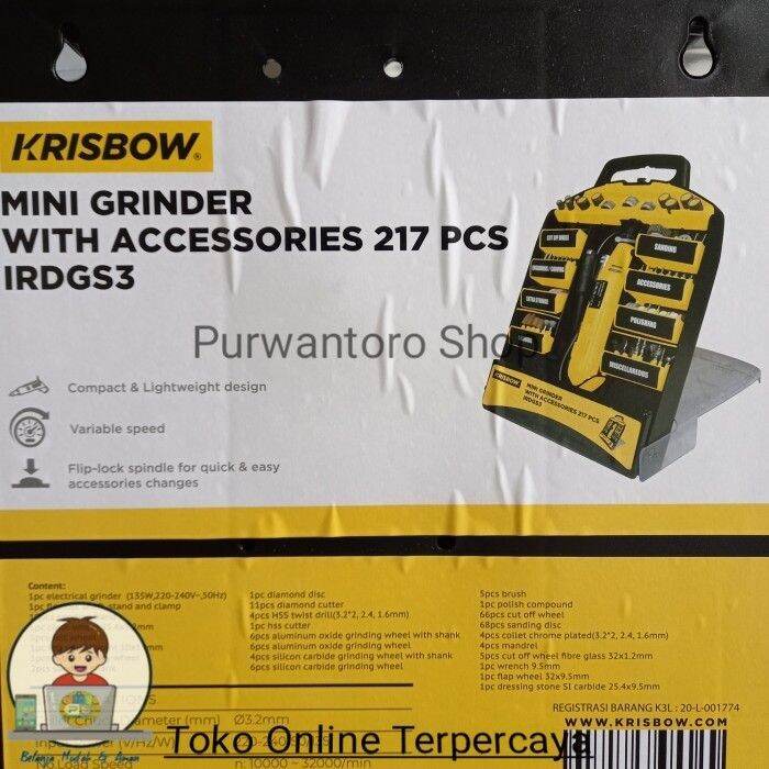 Krisbow mini grinder 3mm with accessories set gerinda mini 217 pcs ...