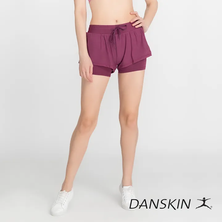 Danskin Hyped Boost Layered Shorts with Drawstring for Gym Athleisure ...
