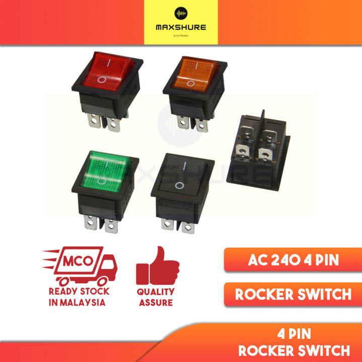 [MaxShure] 4 PIN AC 250V SPST Panel Mount Standard & Momentary Spring 4 ...