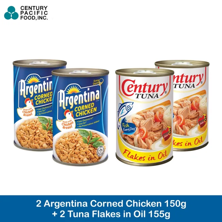 Argentina Corned Chicken 150g Pack of 2 + Century Tuna Flakes in Oil ...
