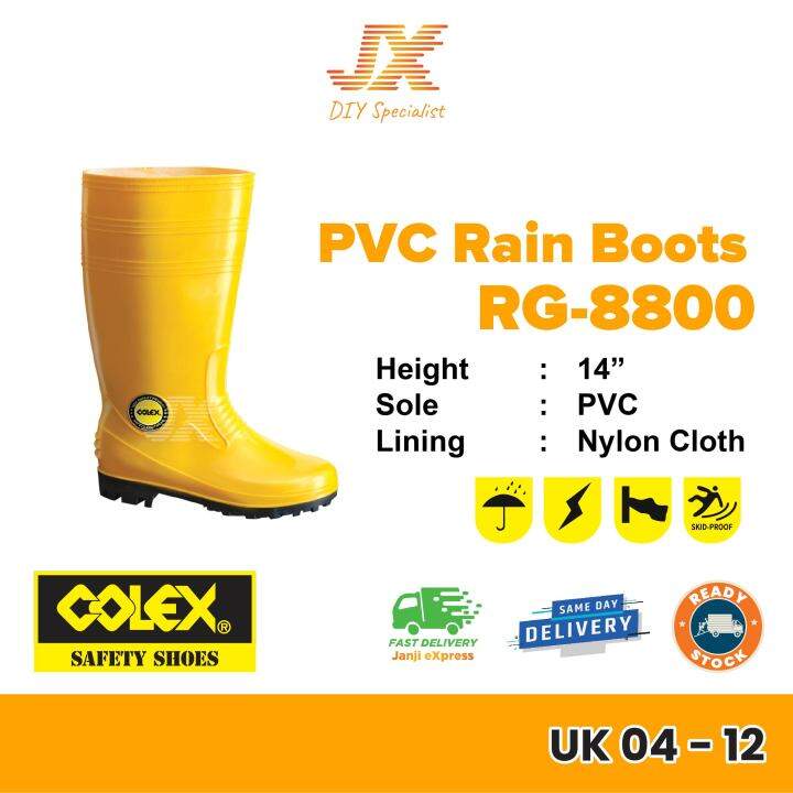 COLEX RG-8800 PVC Yellow Safety Rain Boots 14" Height Plastic Kasut ...
