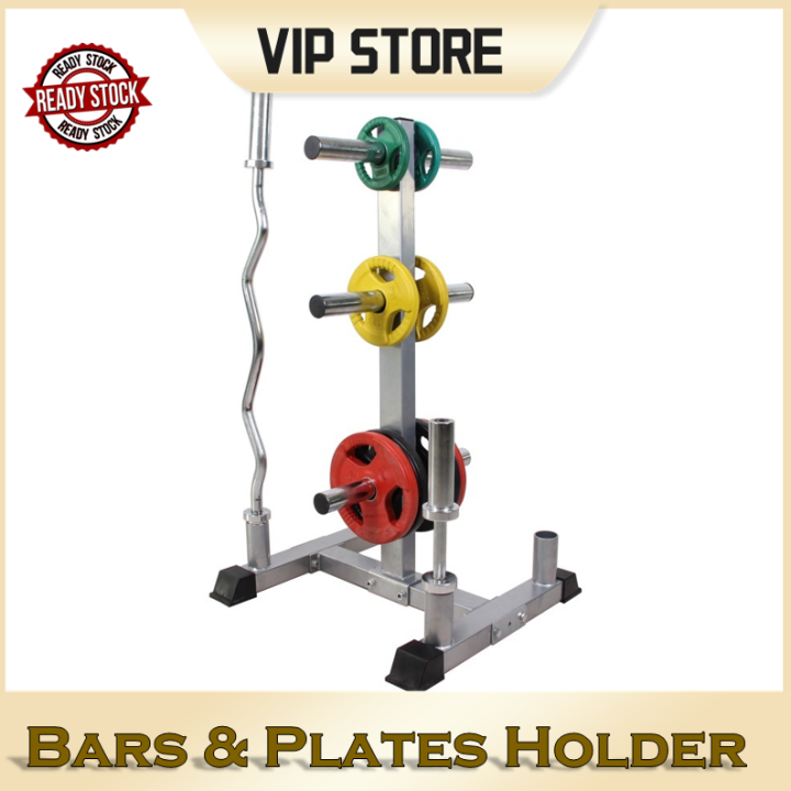 VIP Olympic Bar & Plate Rack Multipurpose Weight Plate Holders Gym ...