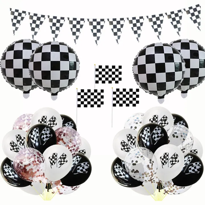 Racing Party Track Car Finish Line Black White Flag Balloons Party ...
