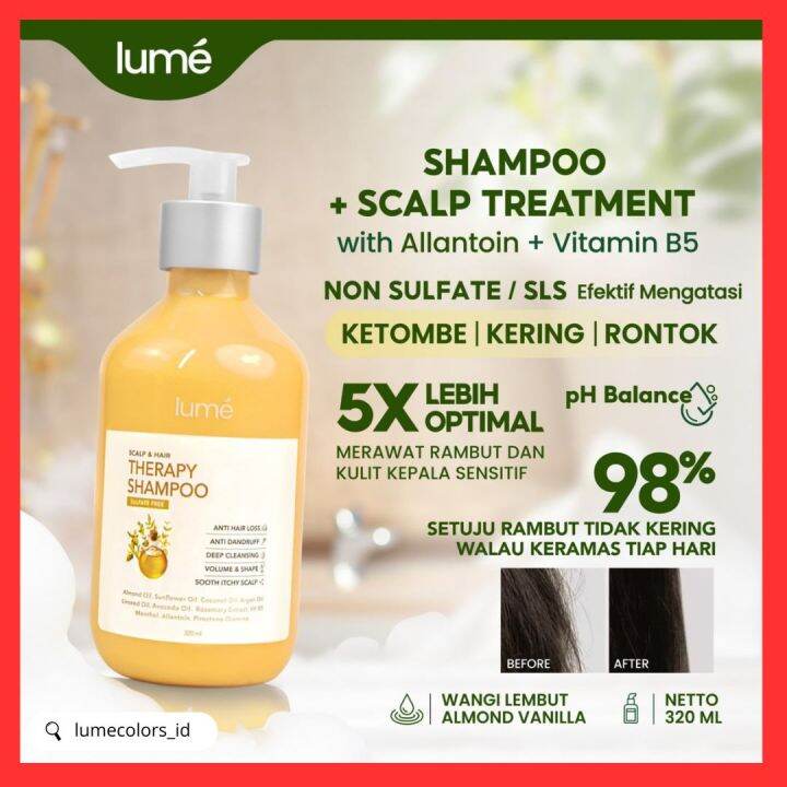 LUME SCALP HAIR THERAPY SHAMPOO NON SULFAT SLS Shampoo ANTI RONTOK KETOMBE KERING LUMECOLORS ...