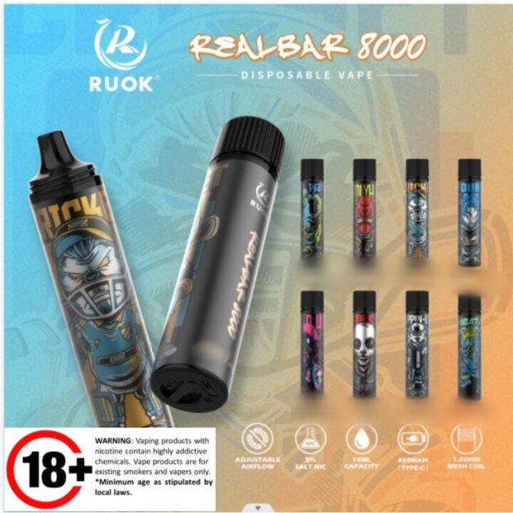 RUOK Up To 8000 Puffs Realbar Disposable Vape Pod type-c adjustable ...