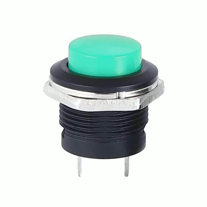 16mm Round Push Button Momentary Switch Green Single Pole Single Throw ...